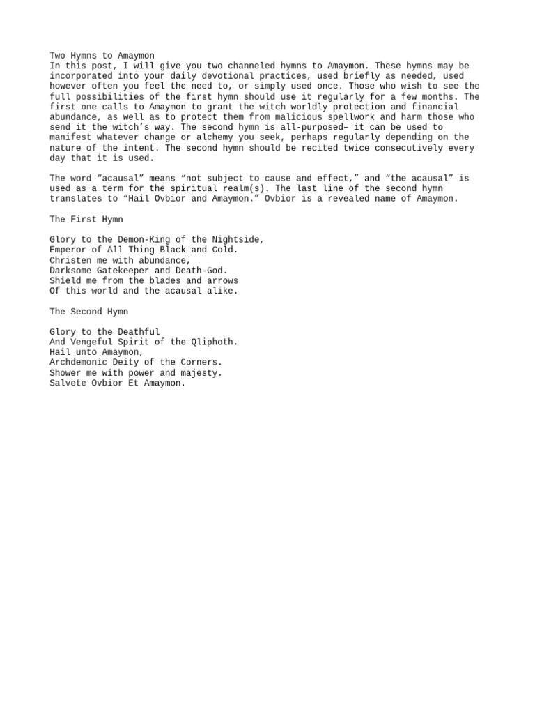 Two Hymns To Amaymon | PDF