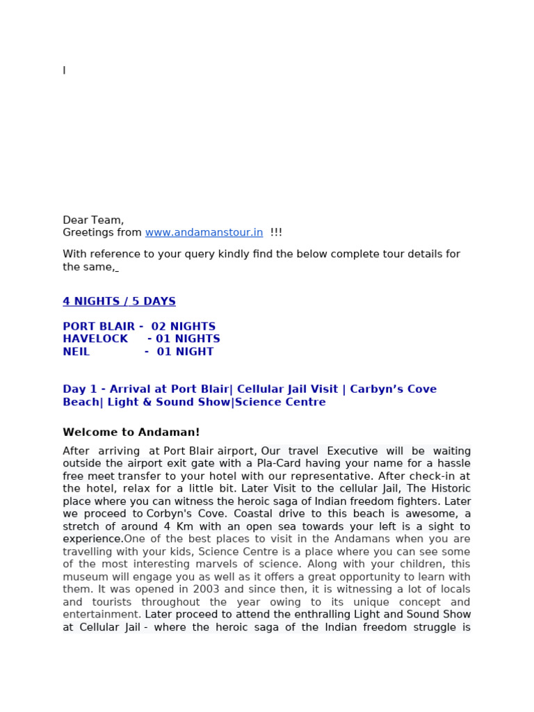 Andaman Tour b2b Package 4 Pax | PDF