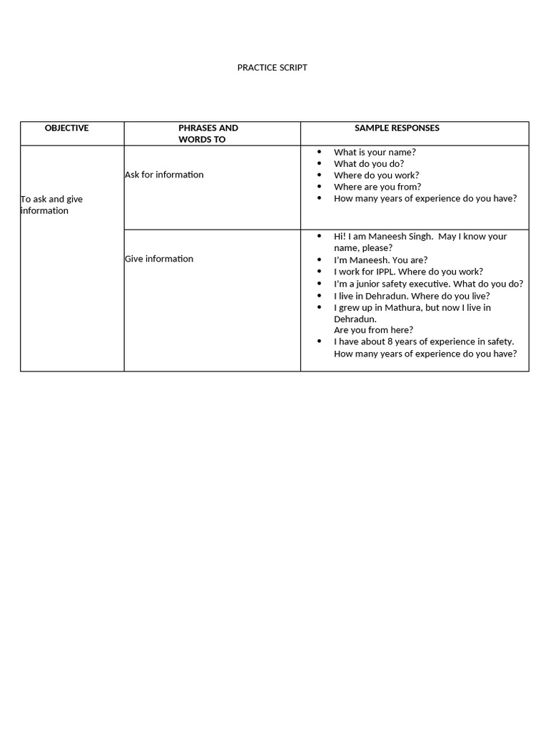 ELS Unit 01 - Practice Script | PDF
