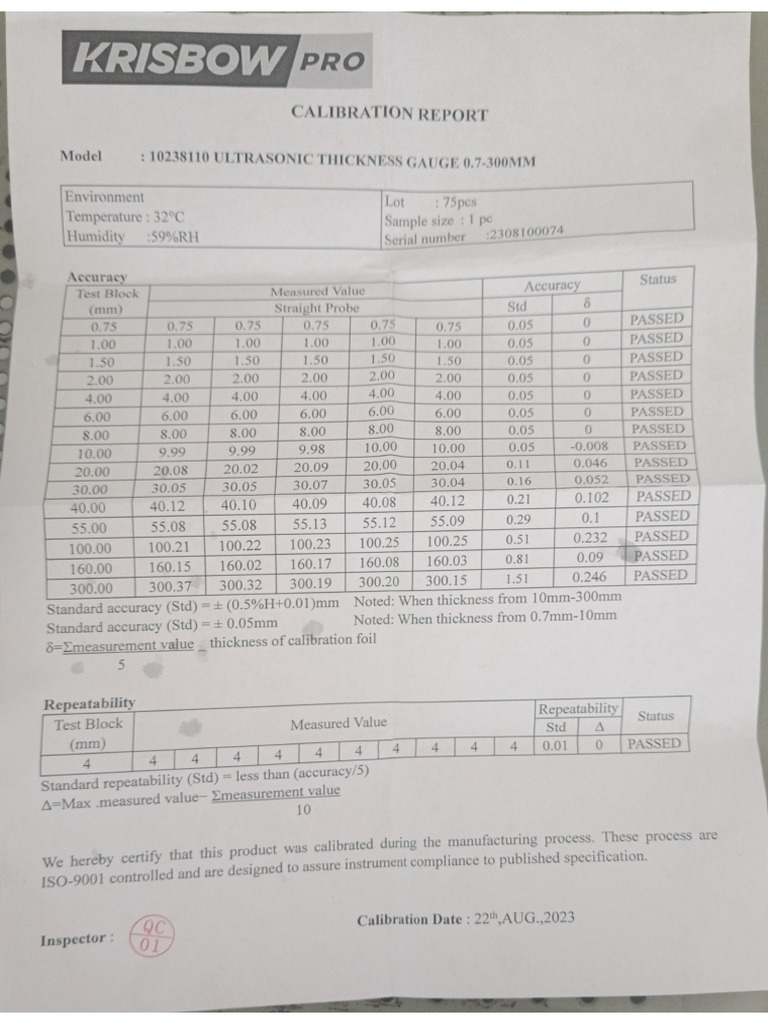Kalibrasi UT Thickness | PDF