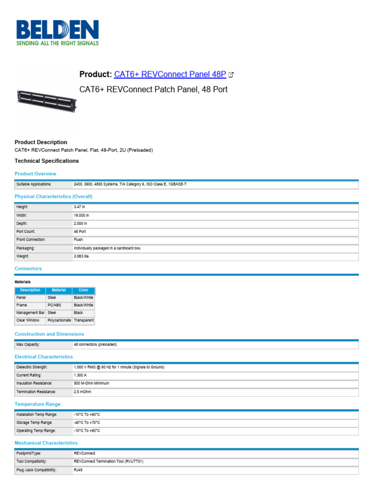 CAT6 - REVConnect Panel 48P - Techdata | PDF | Electrical Connector ...