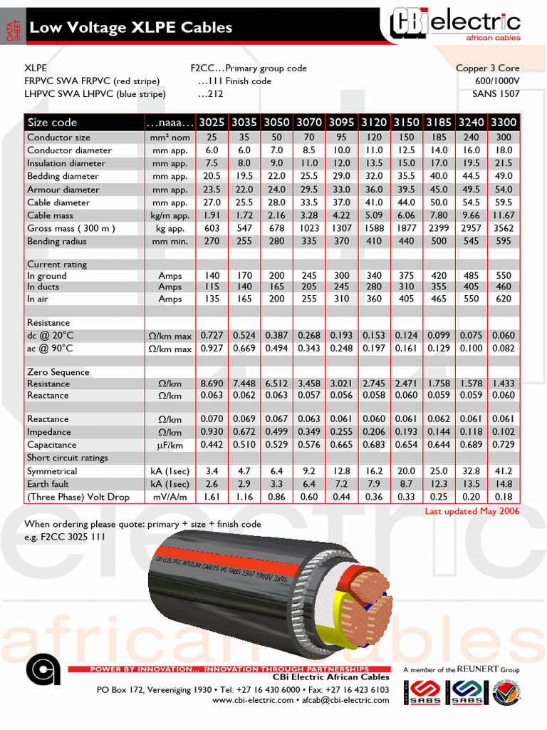 Low Voltage XLPE Cable Specifications | PDF | Electrical Components ...