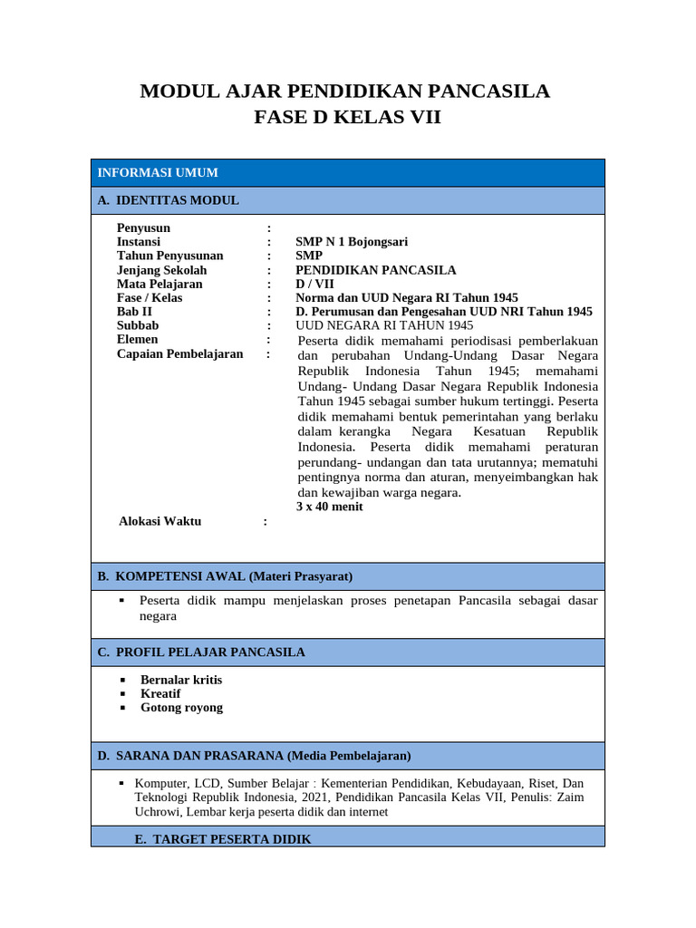 Modul Ajar PKN BAB II UUD | PDF