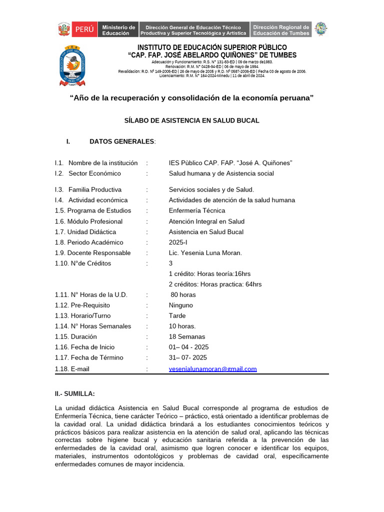 SILABO Asistencia en Salud Bucal OK | PDF | Odontología ...