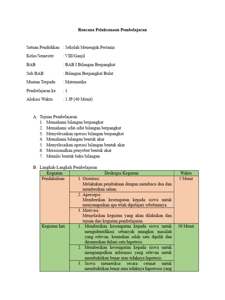 RPP Kurikulum Merdeka SMP Kelas Viii | PDF