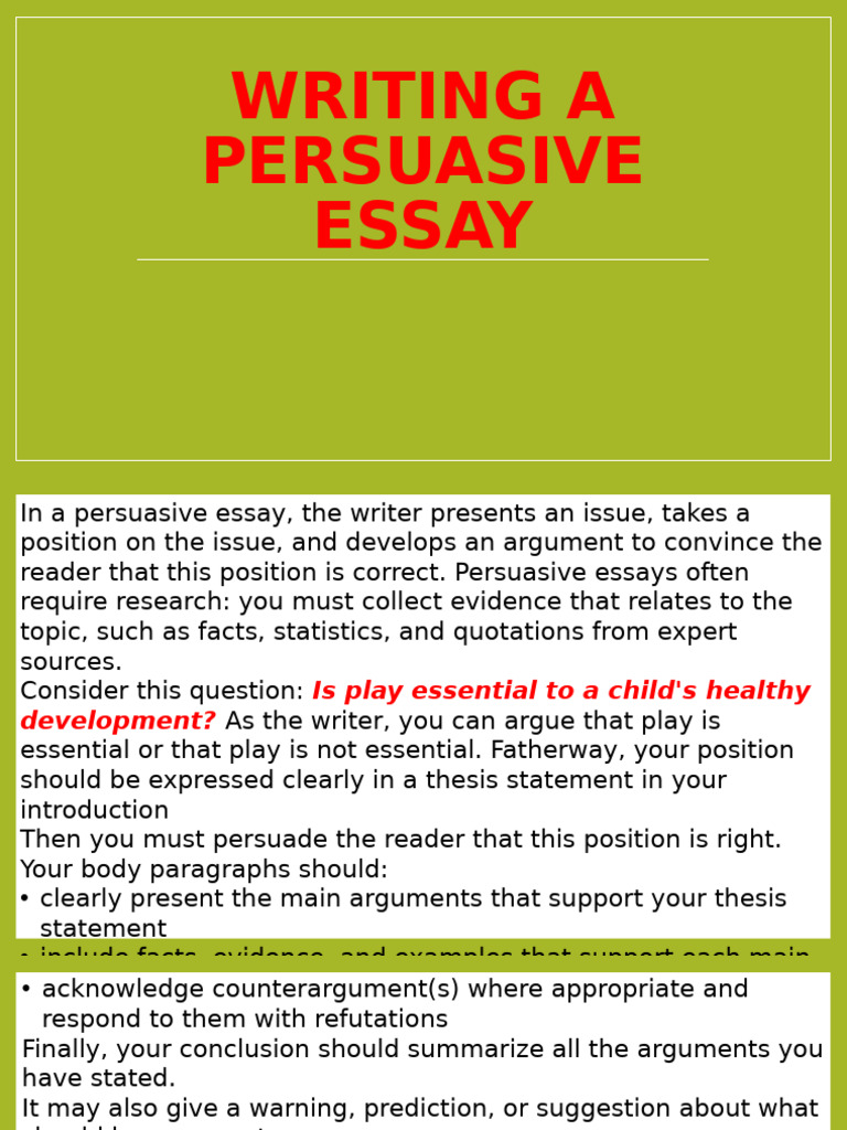 Writing A Persuasive Essay 1 | PDF | Essays | Argument
