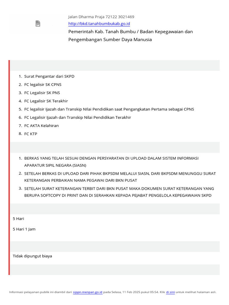 Unduh Standar Pelayanan - Perbaikan Nama Pegawai | PDF