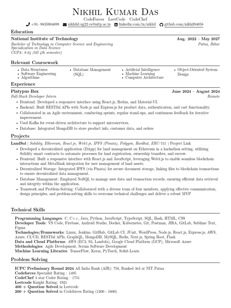 Nikhil SWE 2027 | PDF | Databases | Software