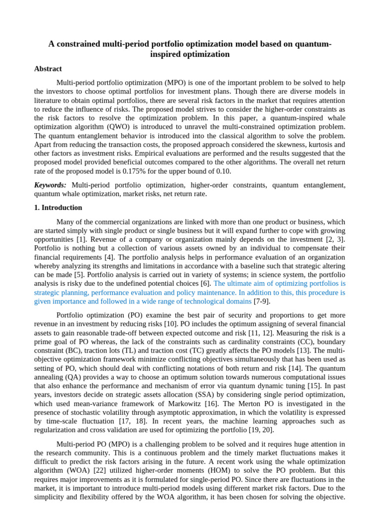 Quantum-Inspired Multi-Period Portfolio Optimization | PDF | Mathematical Optimization ...