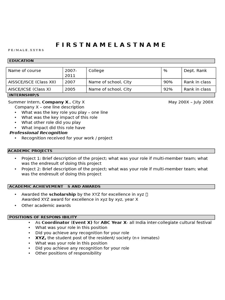 Sample CV Template for Candidates | PDF
