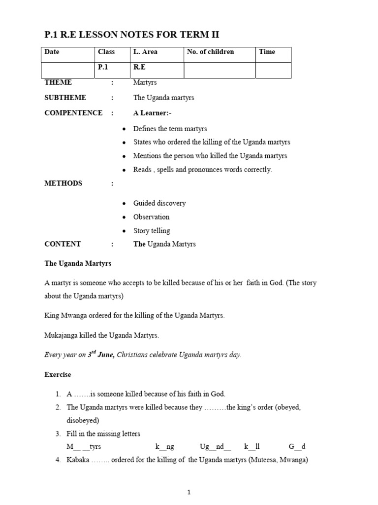 Uganda Martyrs: R.E Lesson Notes | PDF | Jesus | Lord's Prayer