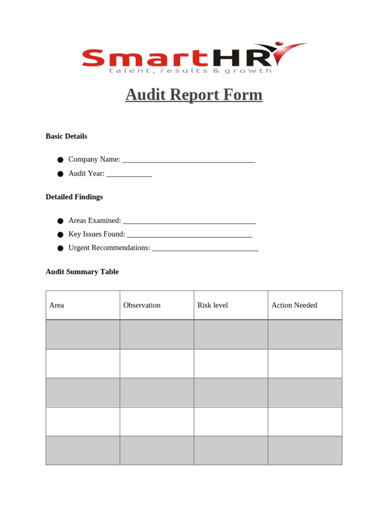 Audit Report Form | PDF