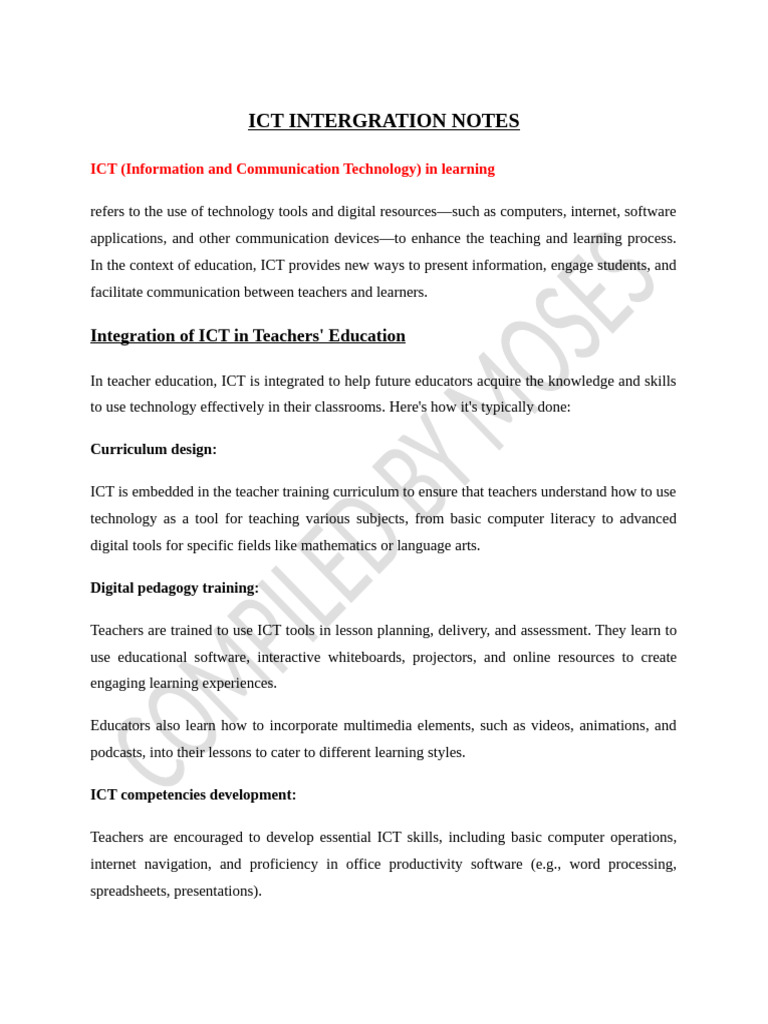 ICT INTERGRATION NOTES | PDF | Computer Network | Educational Technology