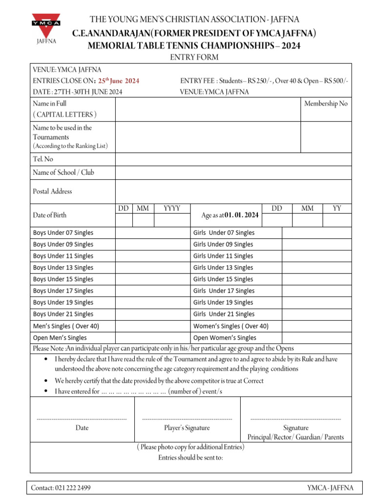 TT Tournament Entry Form 2024 | PDF