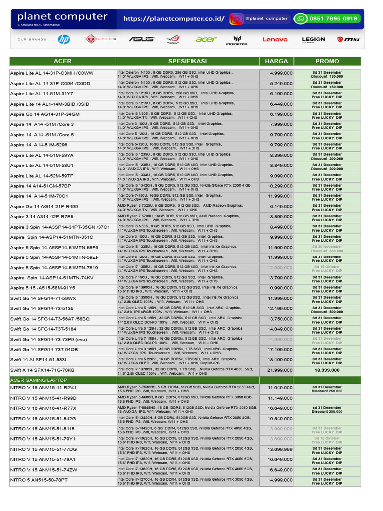 Pricelist Laptop & PC | PDF | Intel | X86 Architecture