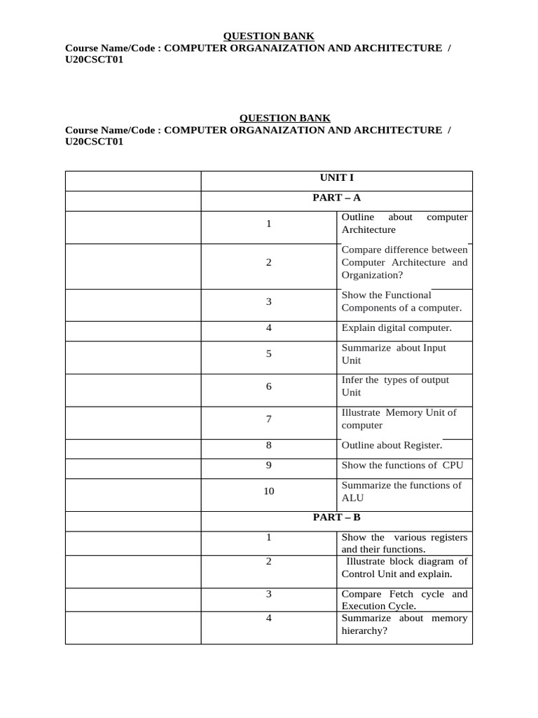 QUESTION BANK sem coa | PDF | Computer Data Storage | Central Processing Unit