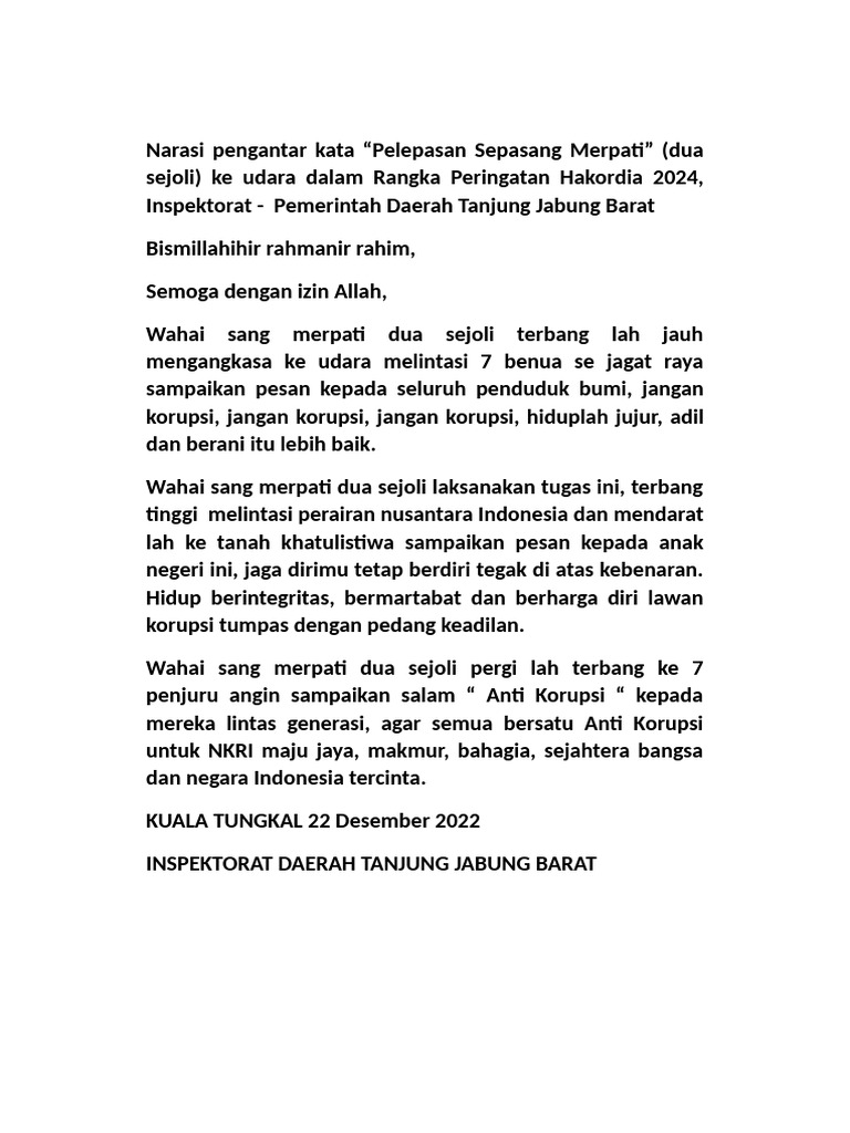 Puisi Pengiring Pelepasan Sepasang Merpati-Sejoli - Harkodia | PDF