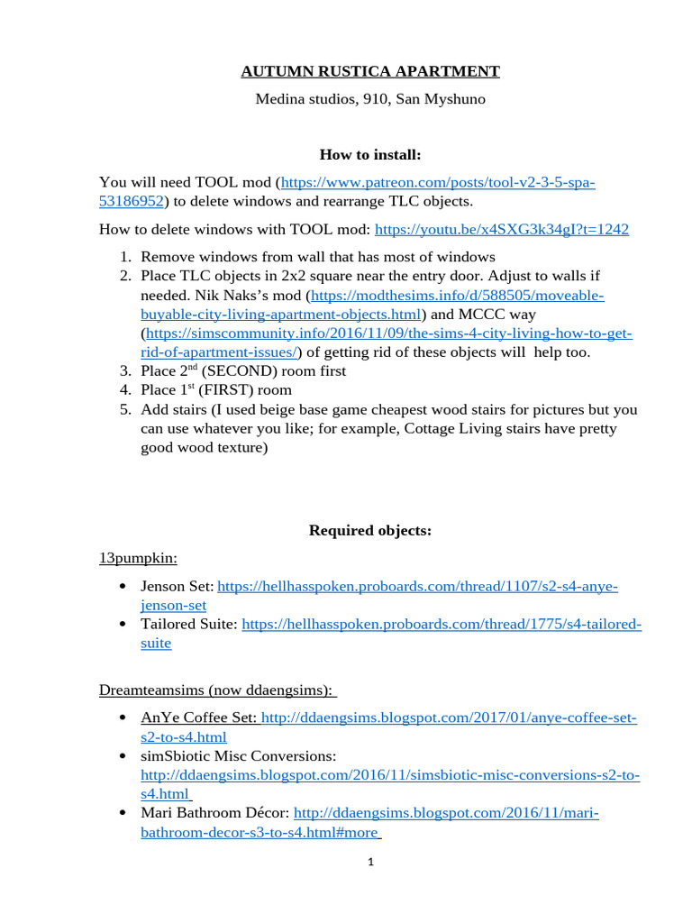 Autumn Rustica Apartment CC List | PDF | Room | Interior Design