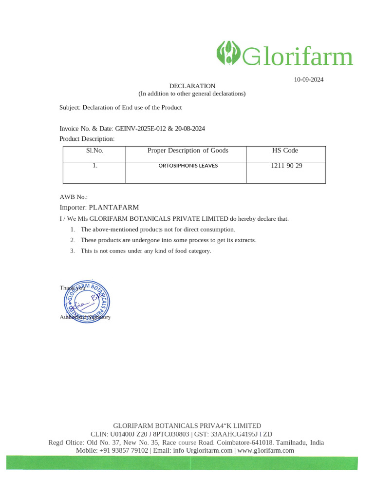 End Use Declaration Martin | PDF
