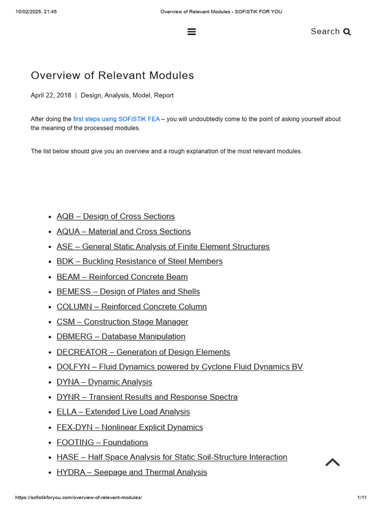 Overview of Relevant Modules - SOFiSTiK FOR YOU | PDF | Beam (Structure) | Finite Element Method
