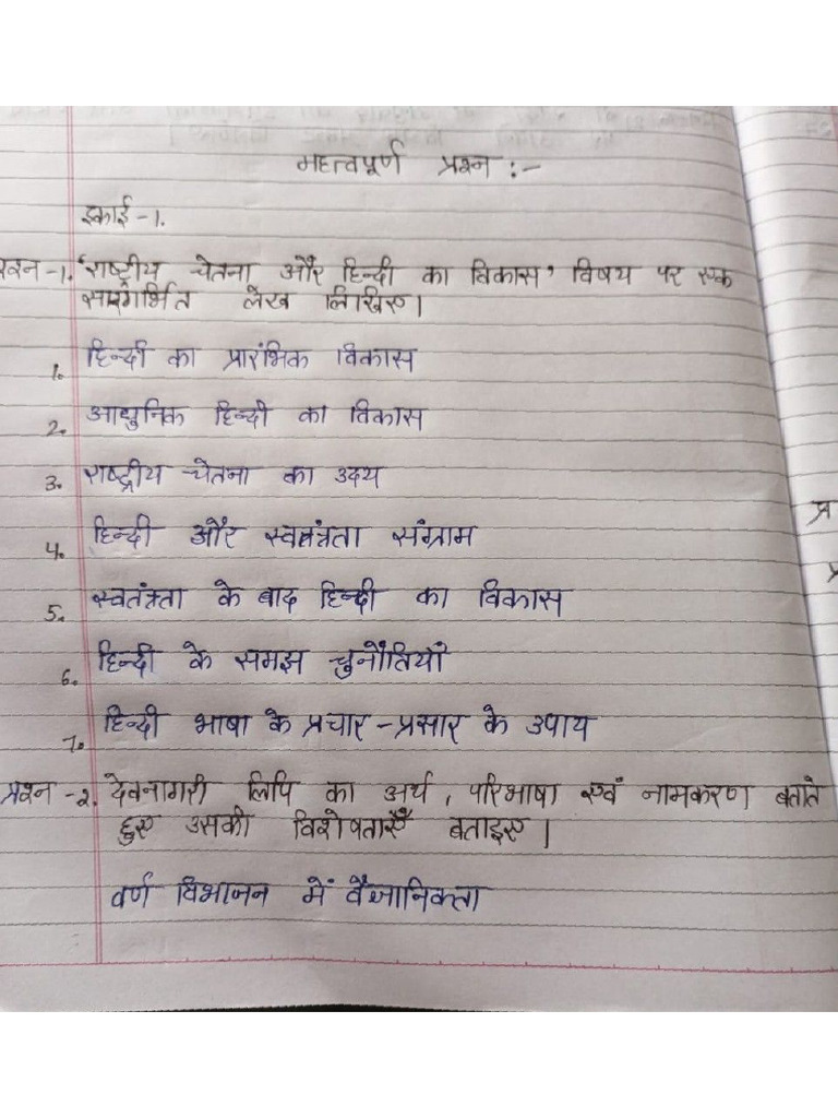 Hindi Important Questions | PDF