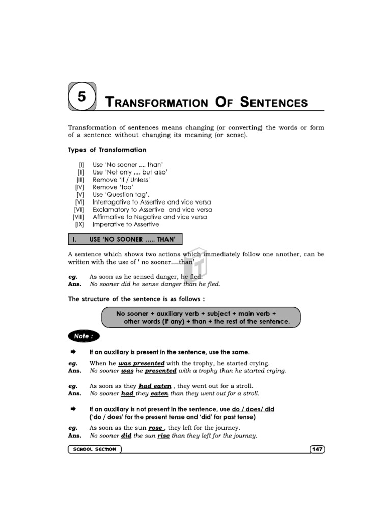 Transformation of Sentences 1 | PDF