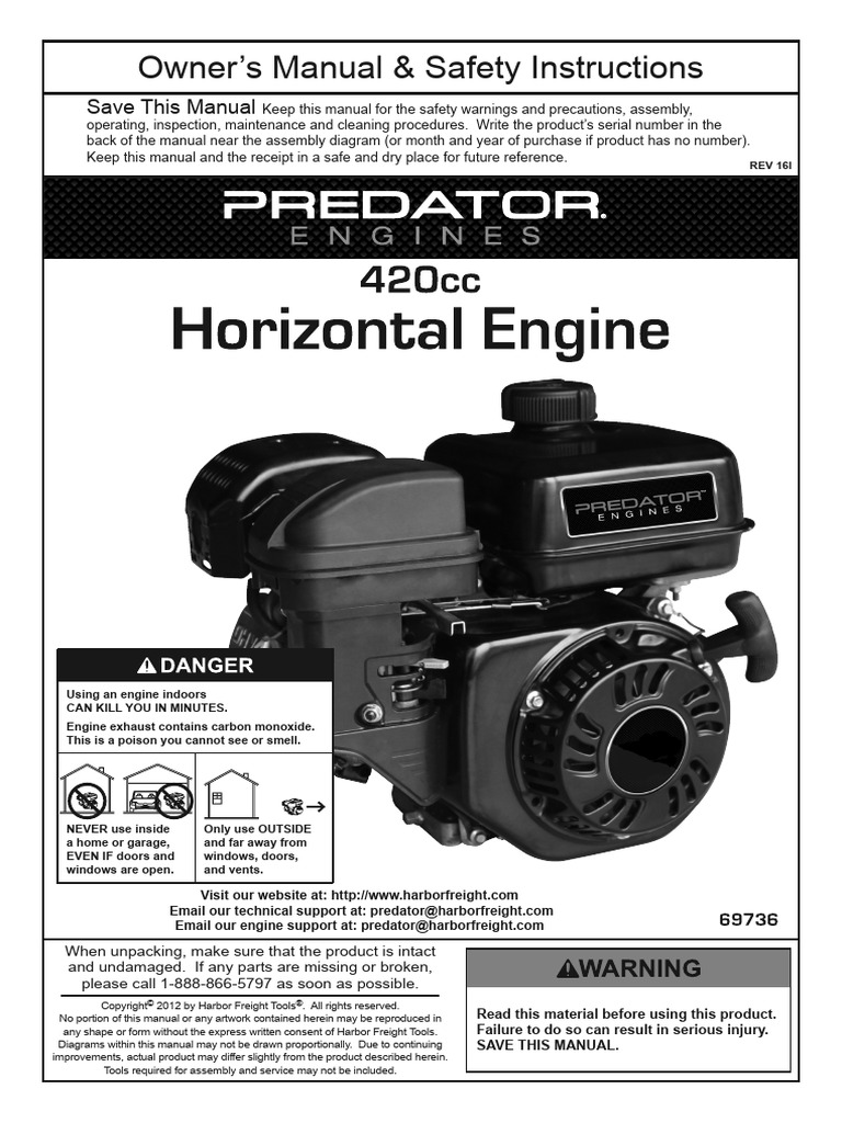 Predator 420 Engine 69736 | PDF | Gasoline | Carburetor