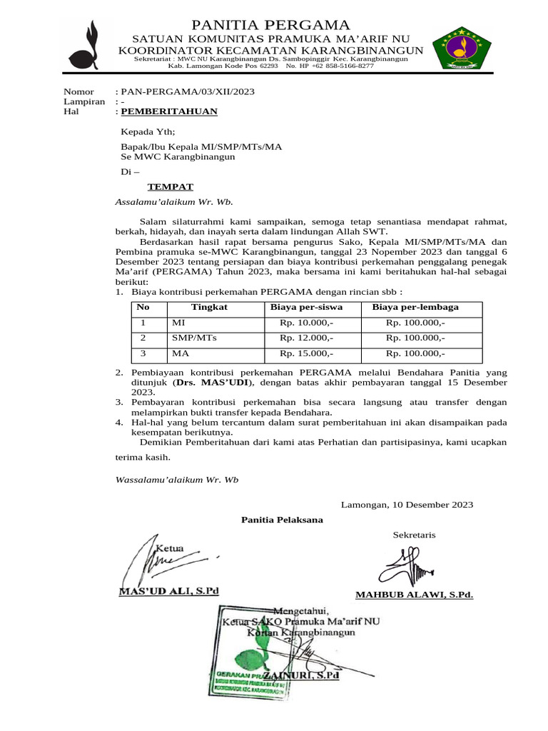 Pemberitahuan Pergama 2023-2024 | PDF