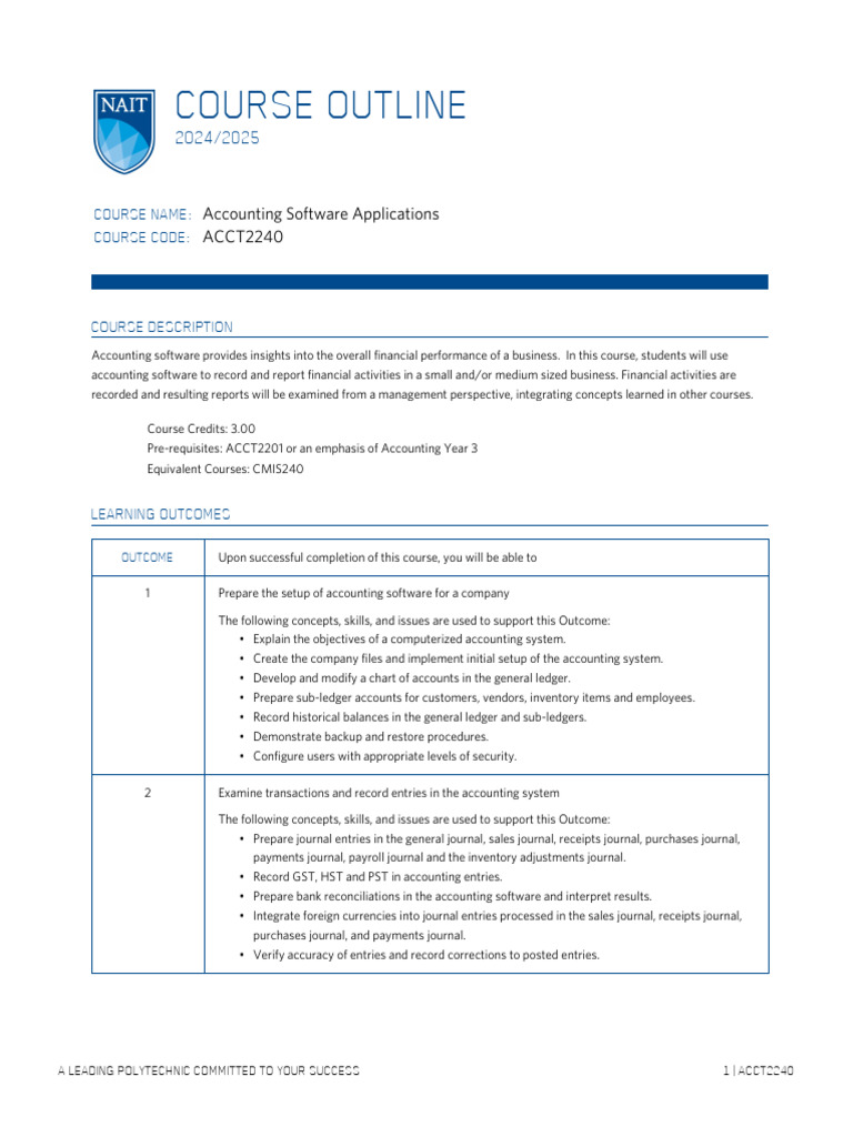 Course Outline ACCT2240 - 2024 | PDF | Computing