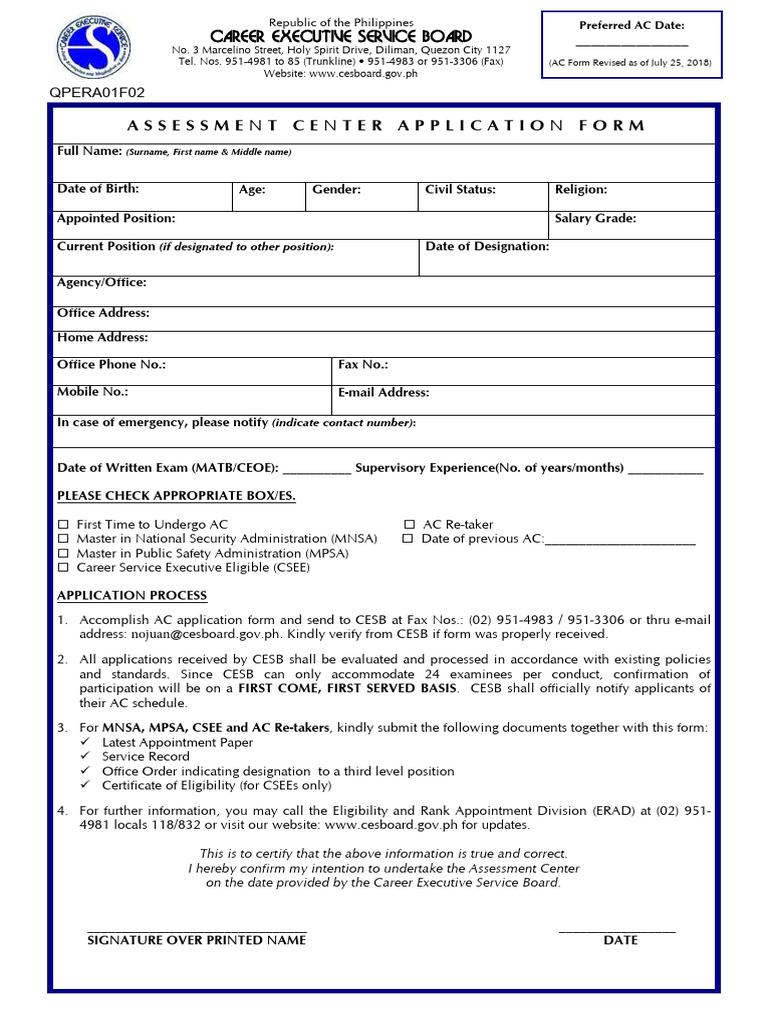 CESB Assessment Center Application Form | PDF
