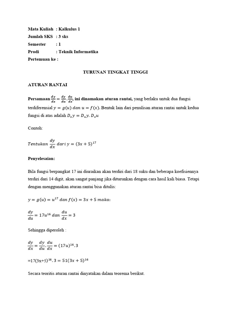 Materi Kalkulus 1 - Turunan Tingkat Tinggi | PDF