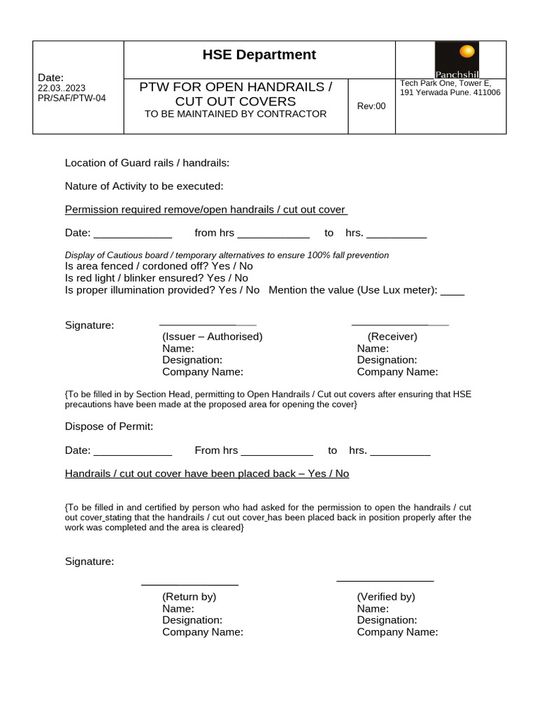 PTW Open Handrails Cut Out Covers | PDF