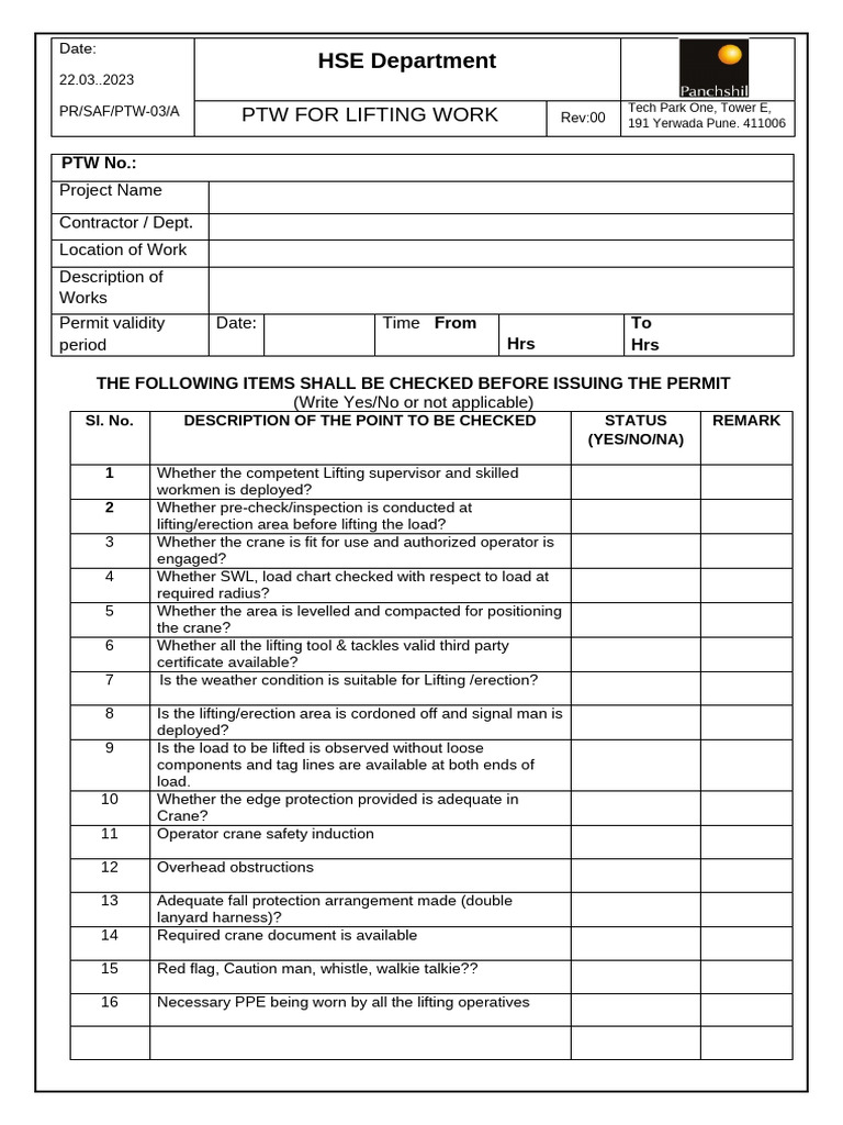 PTW for Lifting Work | PDF | Crane (Machine)