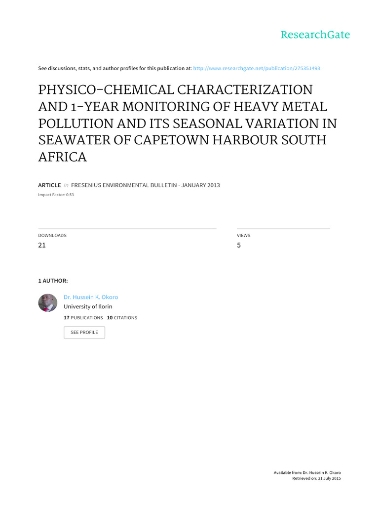 Okoro et al PHYSA FRES BULL | PDF | Water | Water Quality