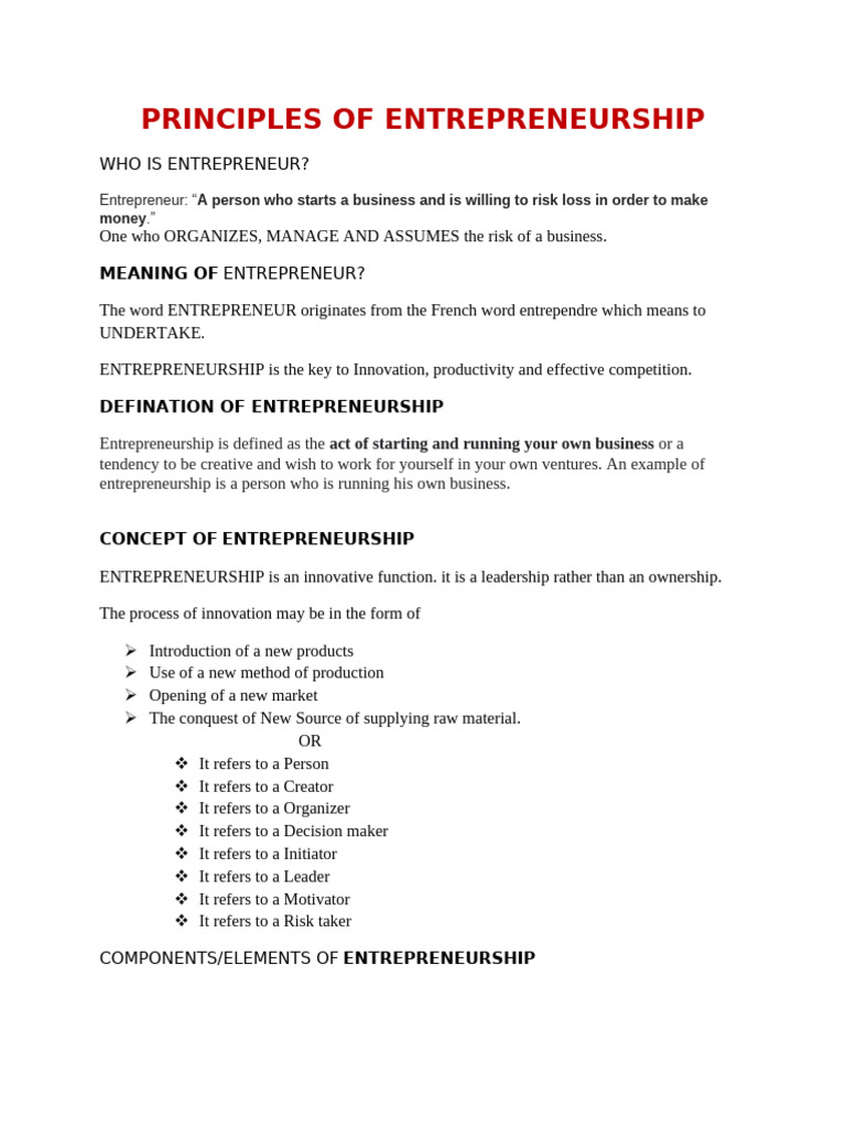 PRINCIPLES OF ENTREPRENEURSHIP | PDF | Entrepreneurship | Private Sector