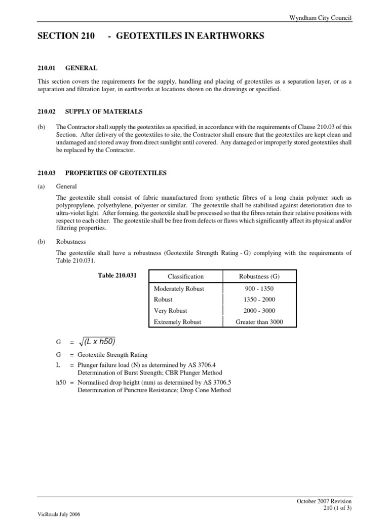 VicRoads Geotextile Specifications | PDF | Nonwoven Fabric | Industries