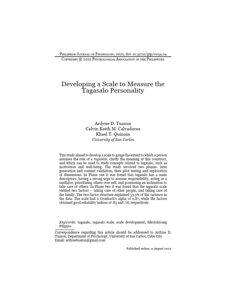 developing-a-scale-to-measure-the-tagasalo-personality | PDF | Factor ...