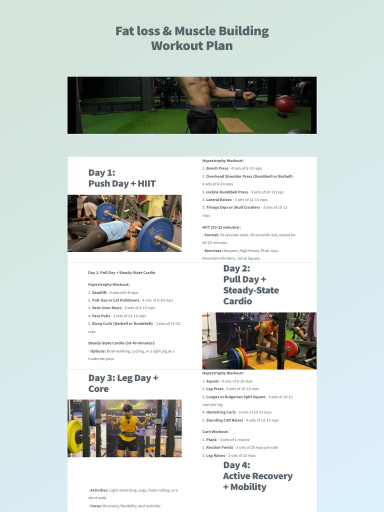 FatLoss&Muscle Building Workout Plan | PDF | Aerobic Exercise | High ...