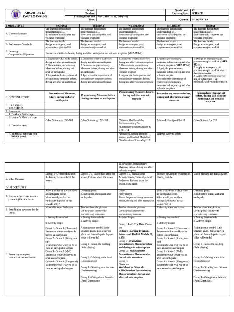 DLL_SCIENCE 6_Q4_W2 (1) | PDF | Earthquakes | Volcano
