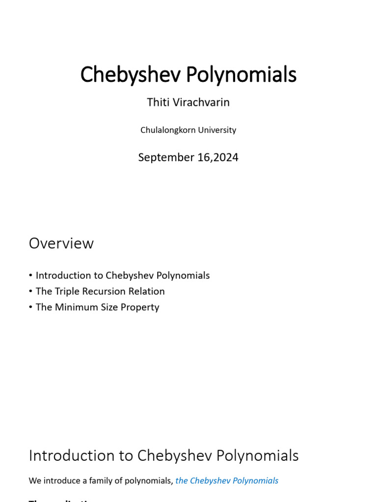 Chebyshev Polynomials_Presentation | PDF | Polynomial | Recurrence Relation