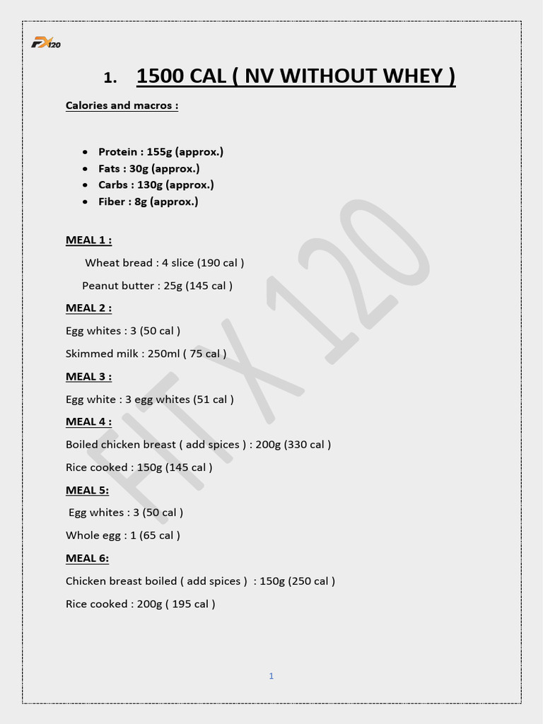 1500 Calorie Meal Plans Without Whey | PDF | Soybean | Breads