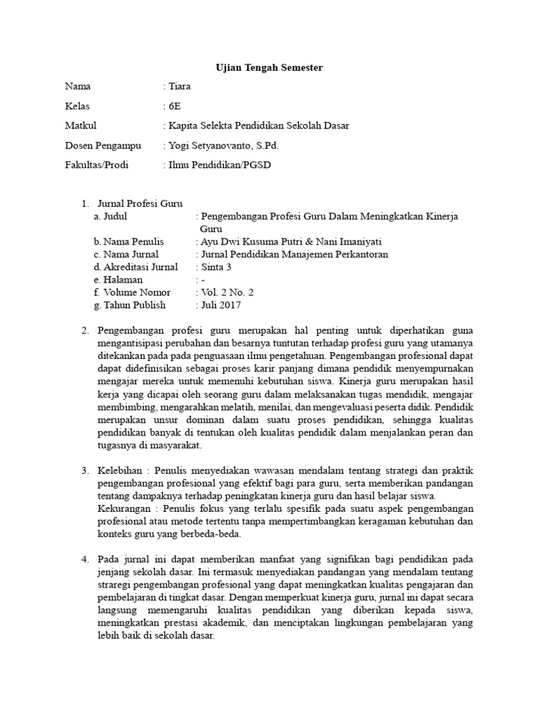 UTS Kapita Selekta Pendidikan SD - Tiara | PDF