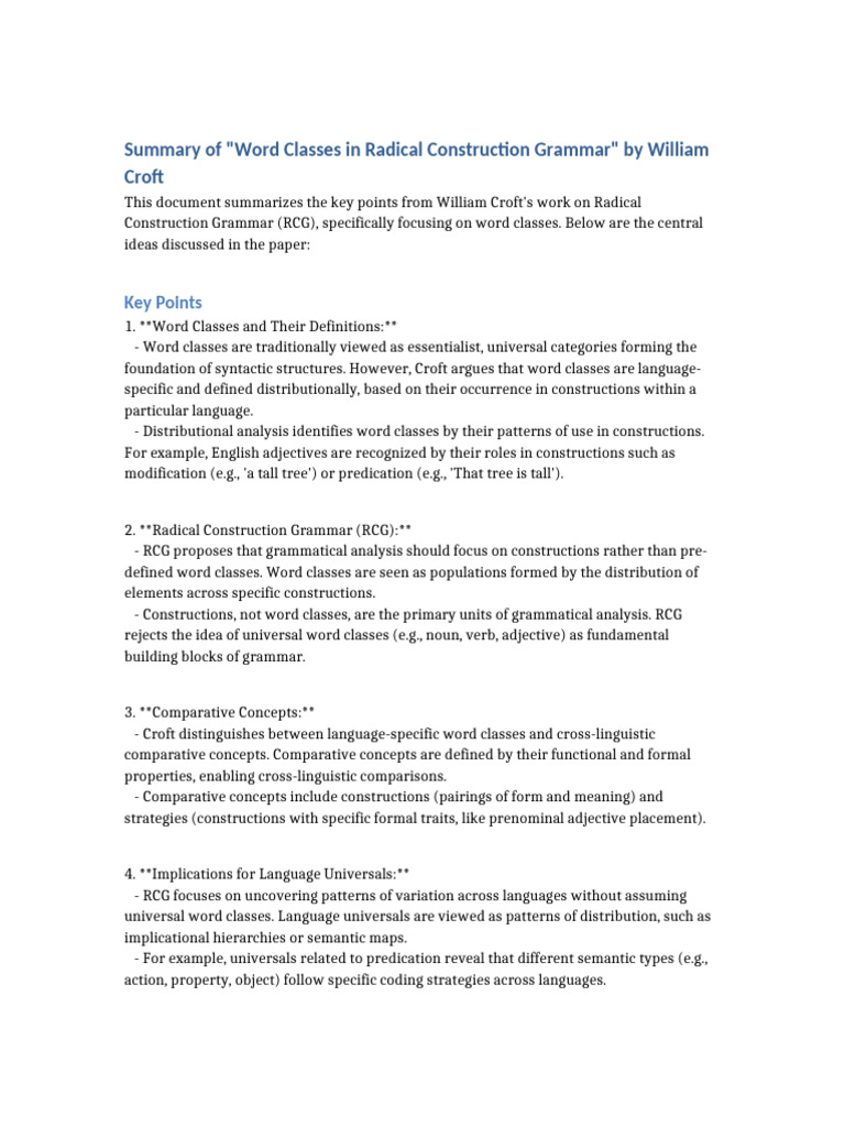 Radical Construction Grammar Summary | PDF | Part Of Speech | Word