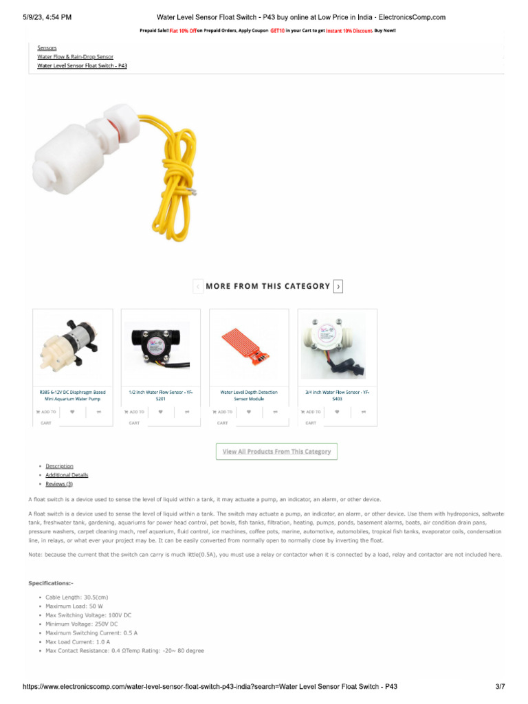 Water - Level - Sensor Float Switch P43 | PDF