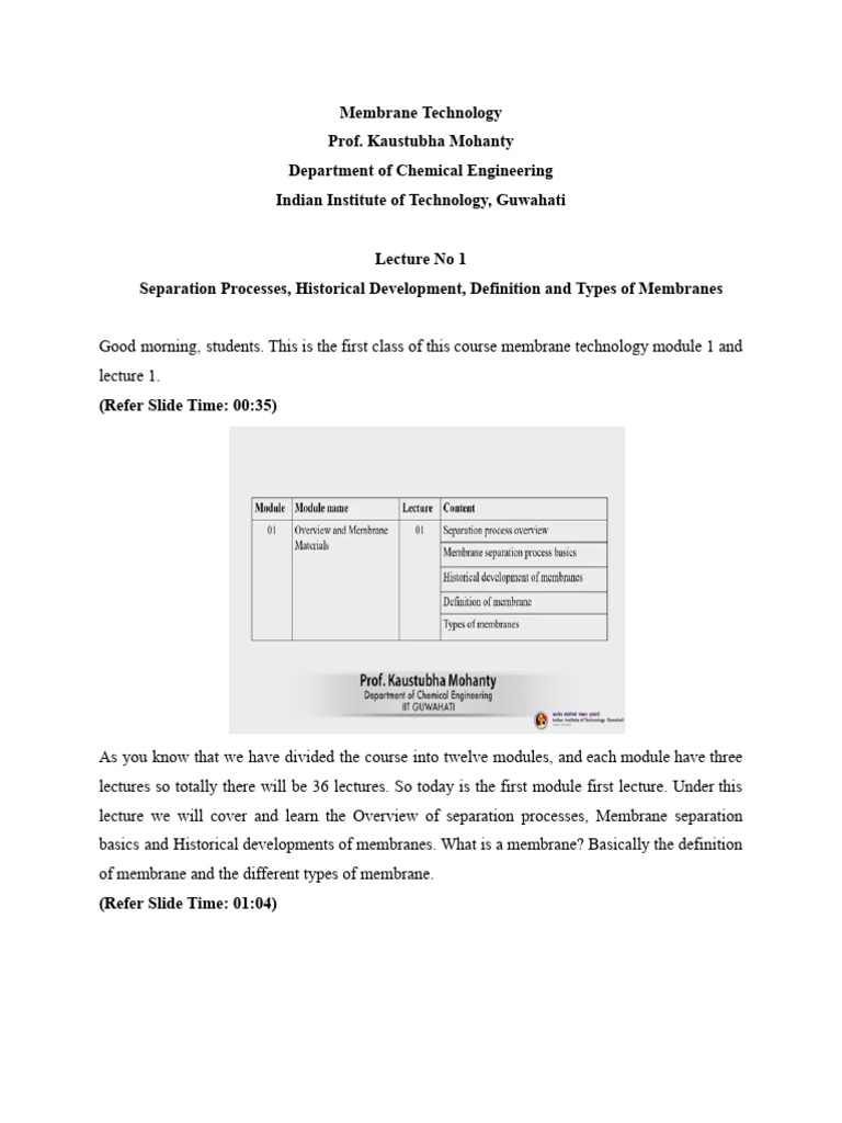 lec1 | PDF | Membrane | Membrane Technology