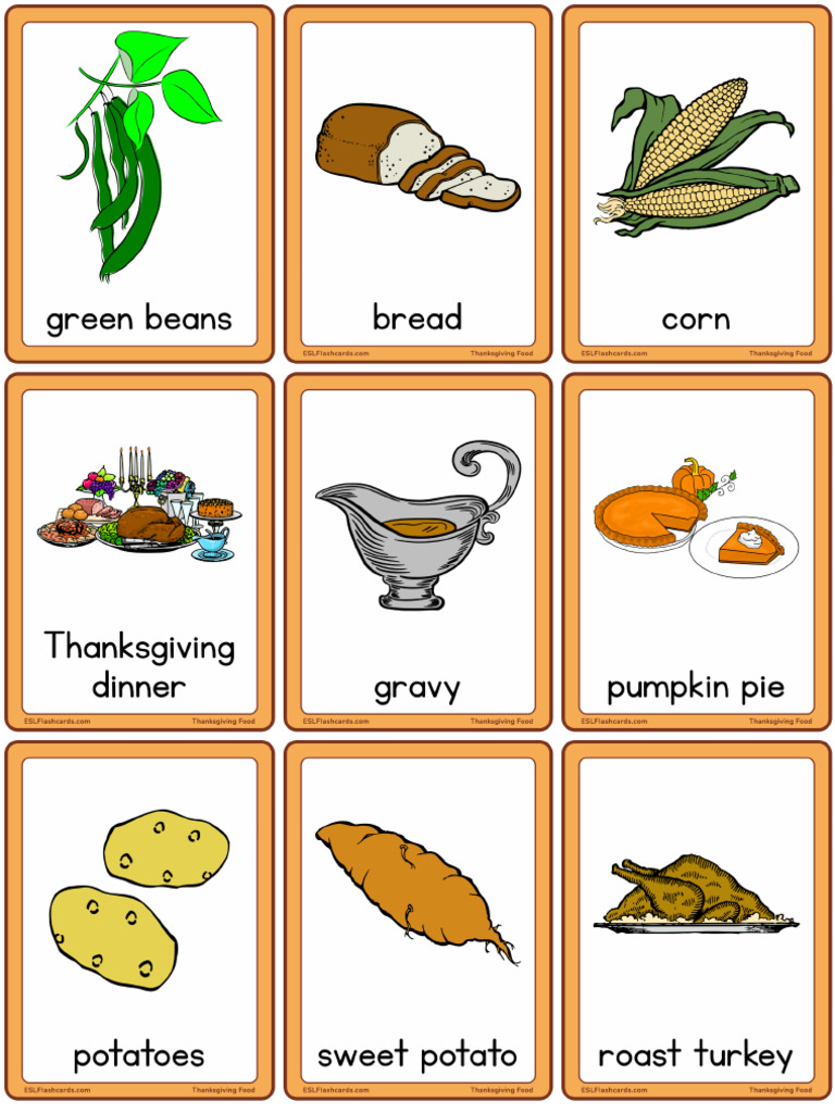 Thanksgiving Food Small Flashcards With Labels | PDF