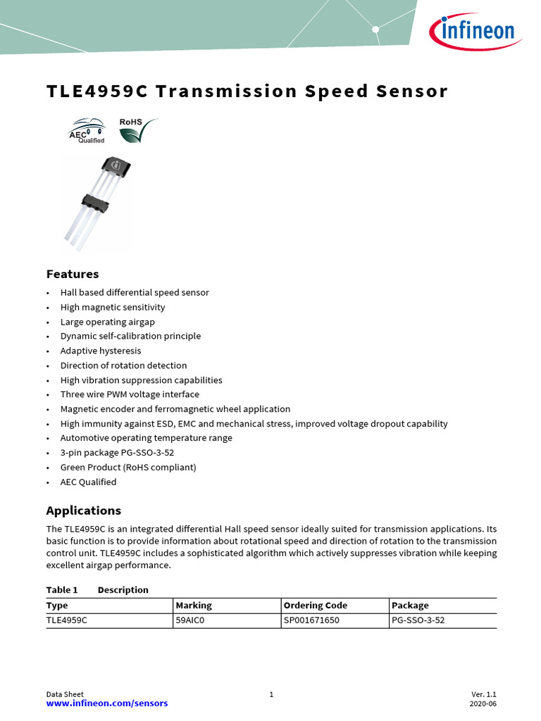 Infineon TLE4959C DataSheet v01 01 EN-3167612 | PDF | Hysteresis ...