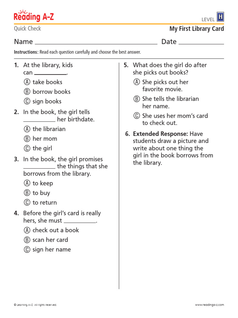 Library Card Comprehension Quiz | PDF