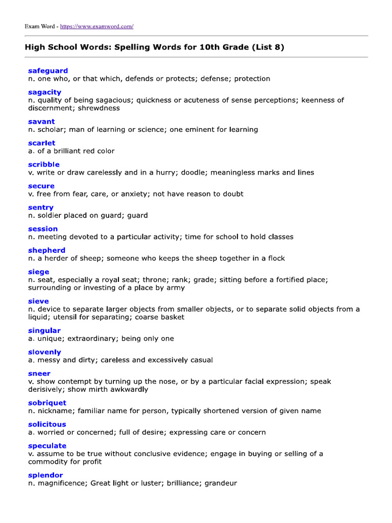 High School Words 8 | PDF