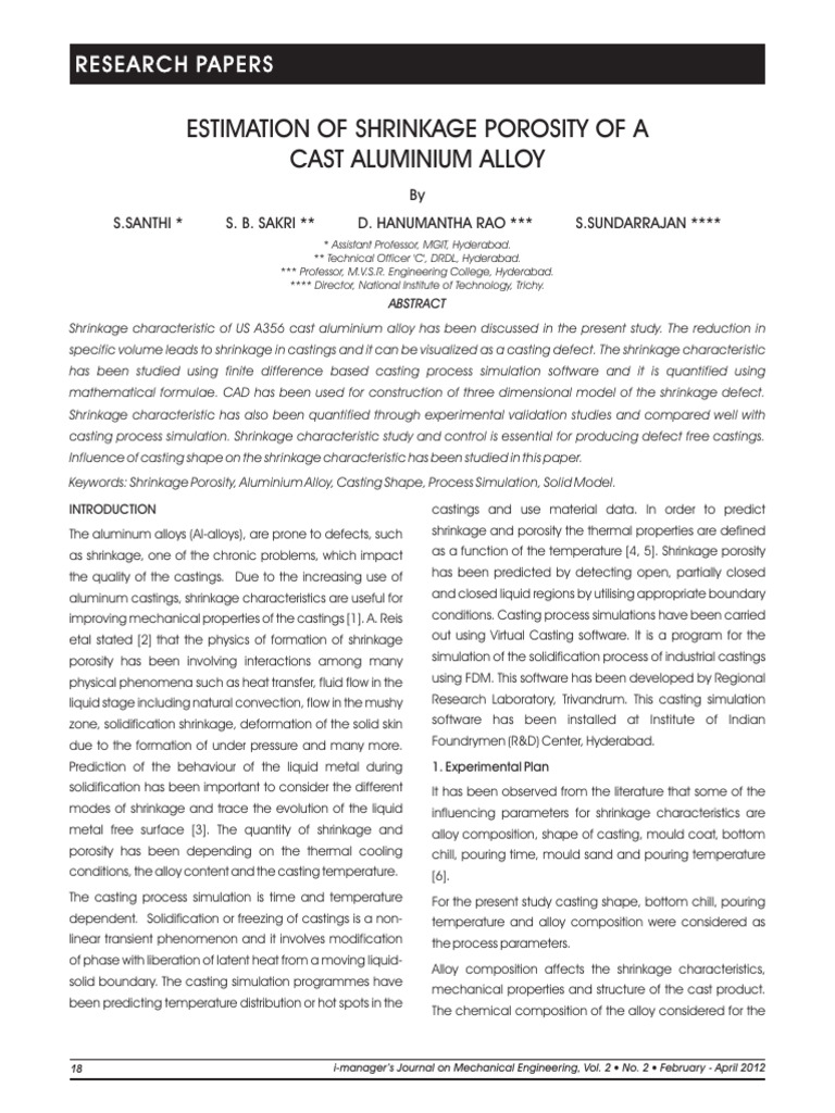 Estimation of Shrinkage Porosity of A Cast Aluminium Alloy | PDF ...